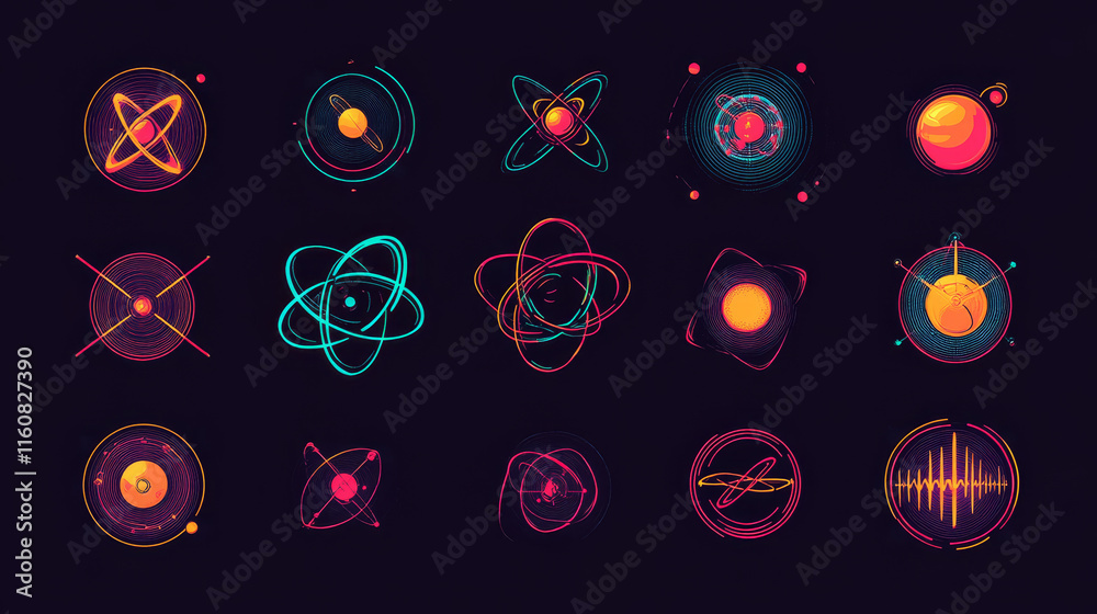 Atom elements and symbols set for science concept, such as idea of logo ...