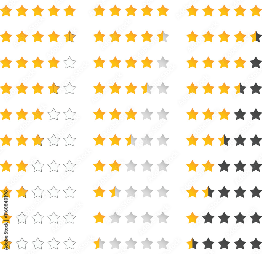 Yellow five star rating set of icons design Stock Vector | Adobe Stock