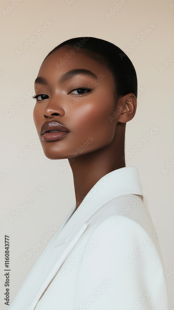 Elegant portrait of black woman with smooth skin and sleek hairstyle ...
