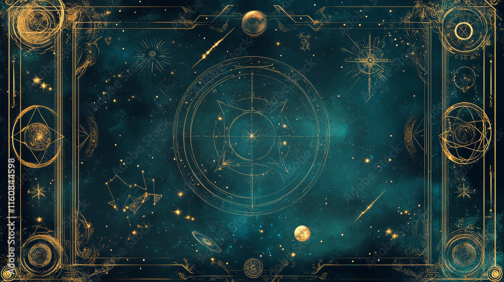 Magic border corners and golden shine frames for astrology and Tarot ...