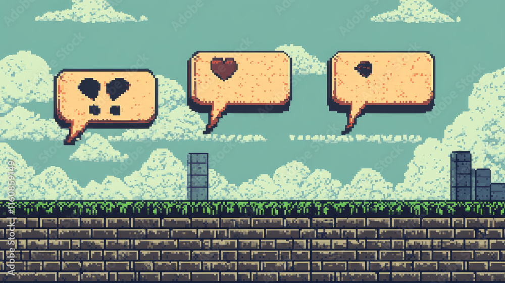 8bit pixel speech bubbles and message dialog boxes, vector icons for ... 8bit pixel speech bubbles and message dialog boxes, vector icons for ...