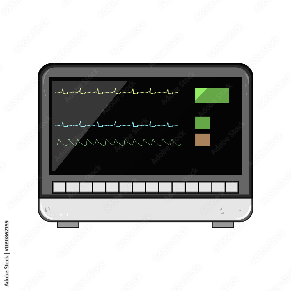 herhythm ekg monitor cartoon. cardiac electrocardiogram, electrodes ...