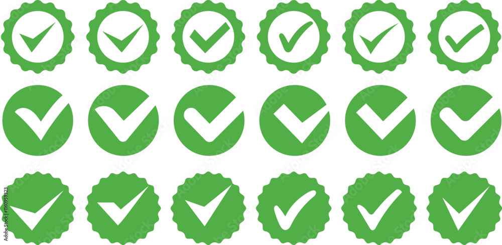 Check mark icons set. Check mark badge vector icon. Check marks symbol collection. Simple green ...