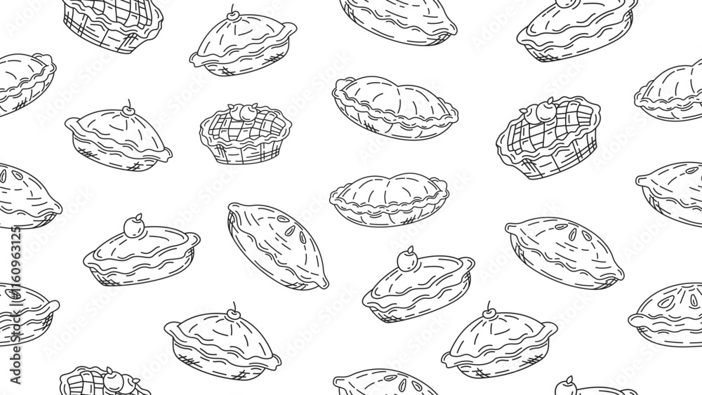 Pie cake seamless pattern, pumpkin pie background. Pie doodle sketch ...