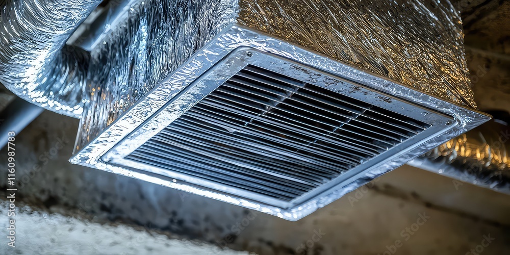 An air flow system inside a factory, with vents and ducts directing air ...