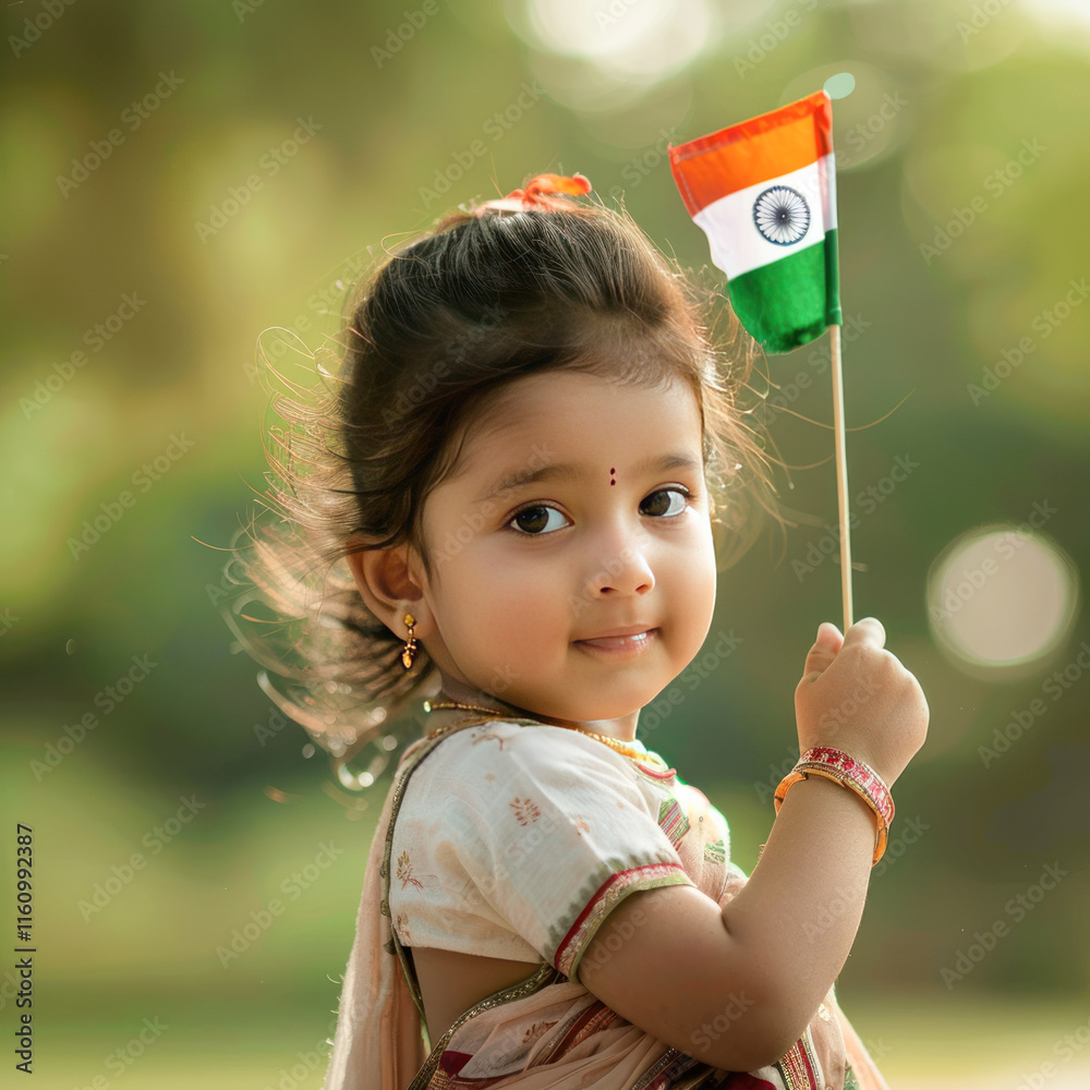 little girl child waving indian tricolor flag Stock Photo | Adobe Stock