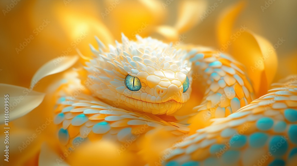 Snake goddess entwined in golden light with shimmering emerald and ...