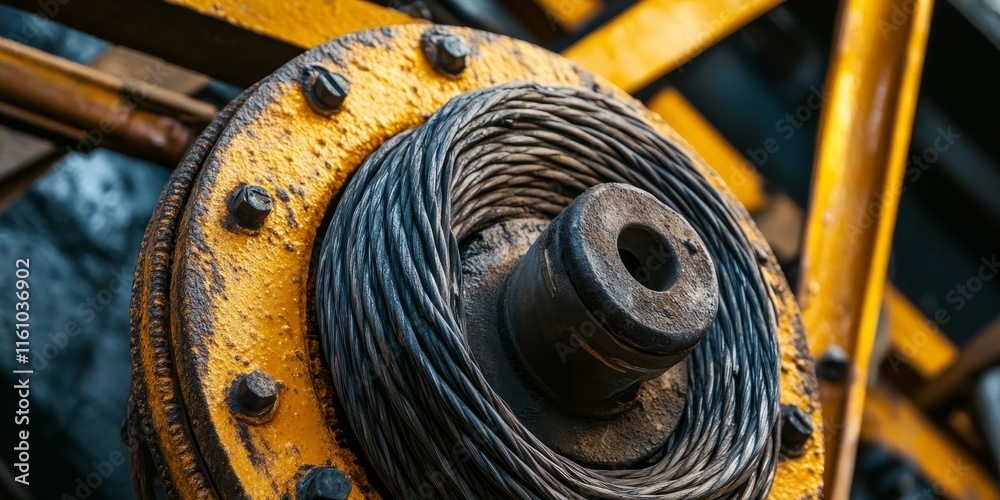 Iron cables are intricately wound on a wheel, vital for the motor of ...