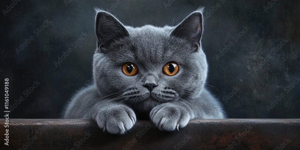 Stunning blue male British cat showcases its majestic beauty and charm ...