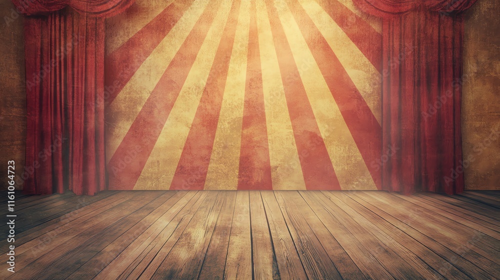Vintage Circus Stage with Red Curtains, Spotlight, and Wooden Floor ...