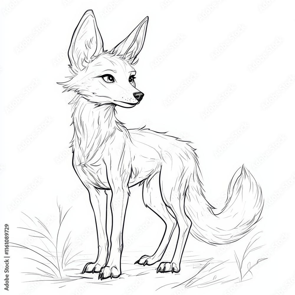 Illustration Stock Fennec Fox Line Art: Elegant sketch of a Fennec Fox ...