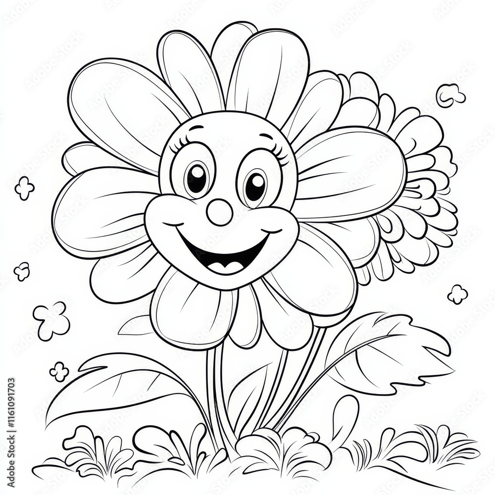 Smiling Flower Coloring Page: A cheerful flower with a big smile and ...