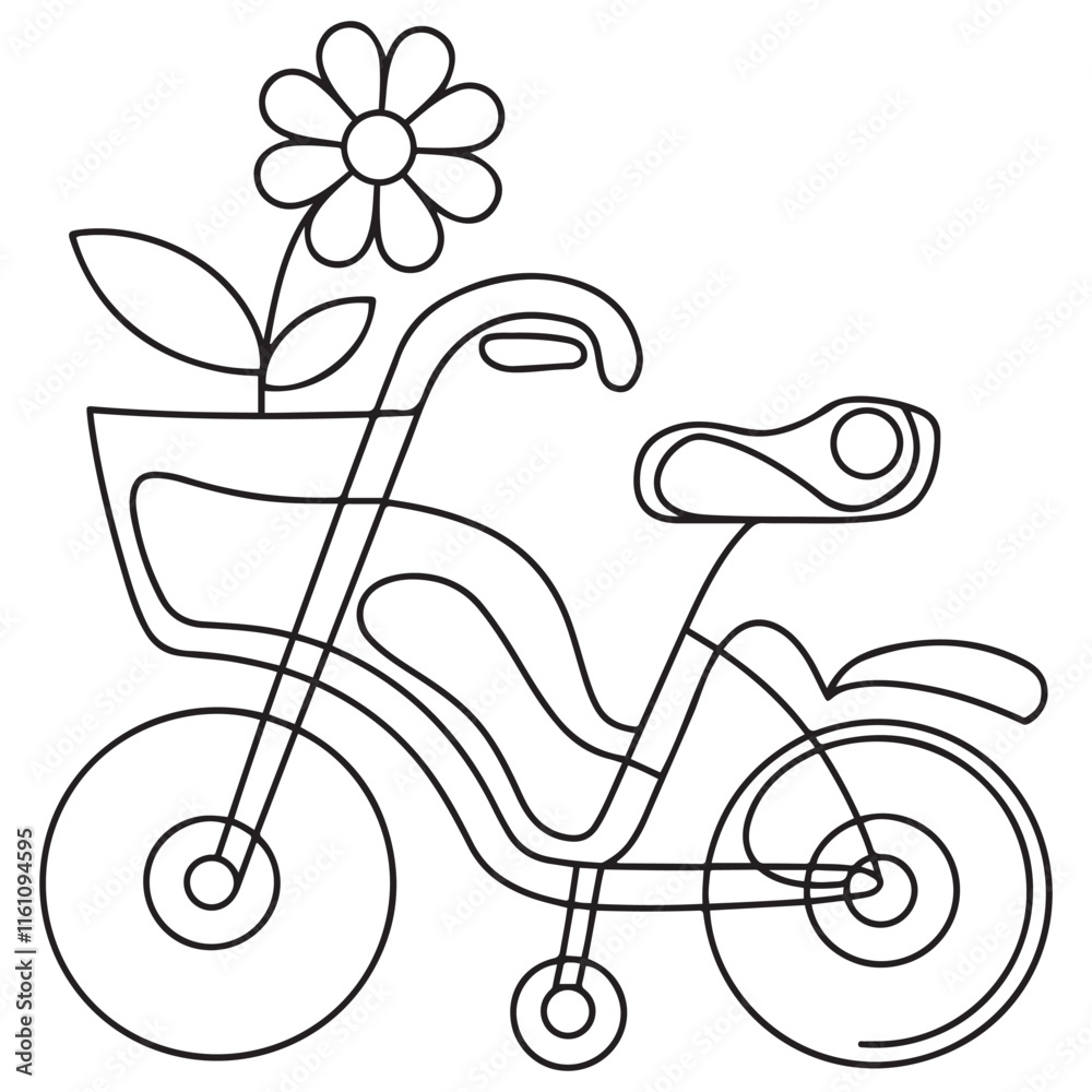 Coloring page of cute Bike cartoon character side view transportations ...