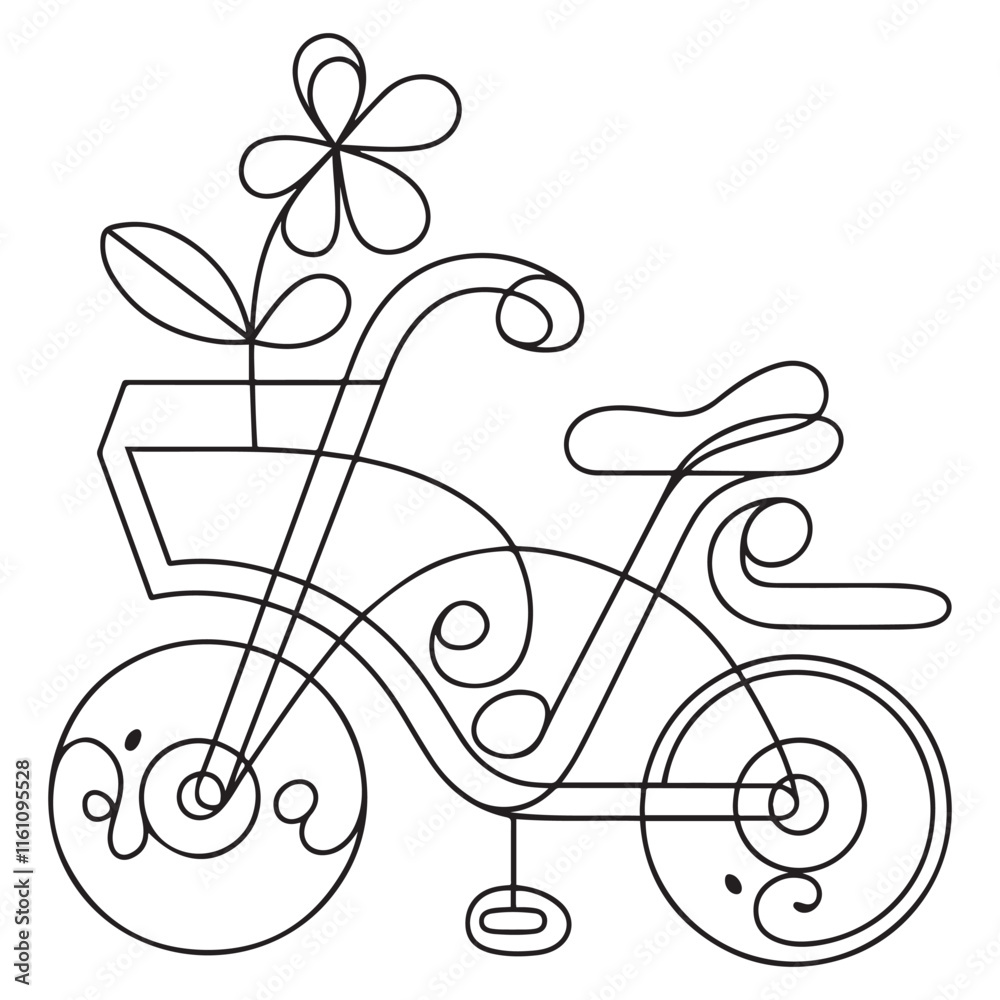 Coloring page of cute Bike cartoon character side view transportations ...