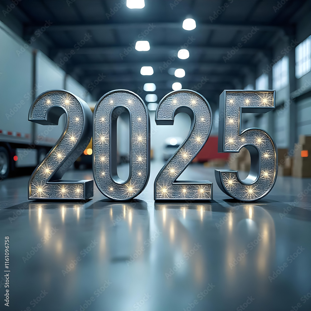 2025 in Bold Typography with 'Happy New Year' in Cursive Over a ...