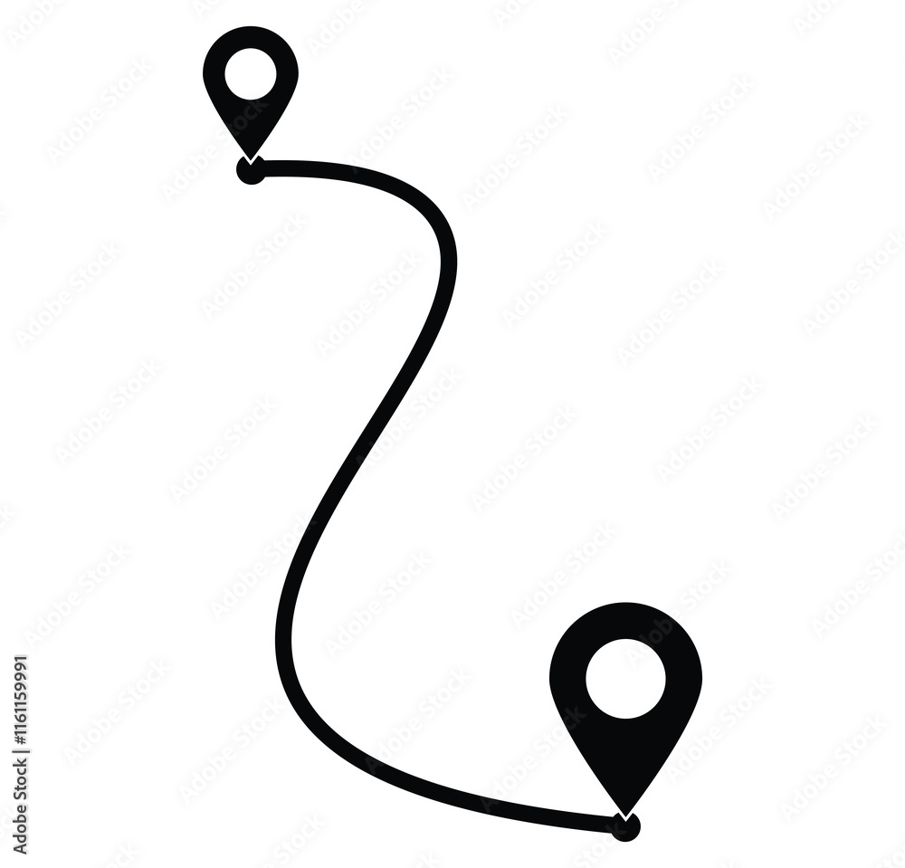 Route icon between two points. Dot line path route travel banner ...