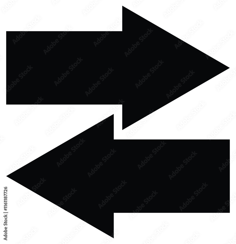 Horizontal dual tow side long straight arrow signs vector. Dual sign. Transfer icon. Exchange ...
