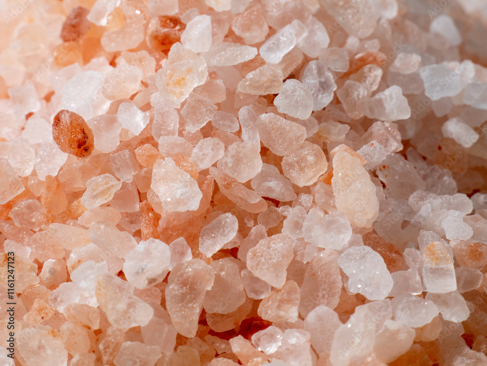 Himalayan pink salt close-up. Large crystals of pink salt with lots of ...