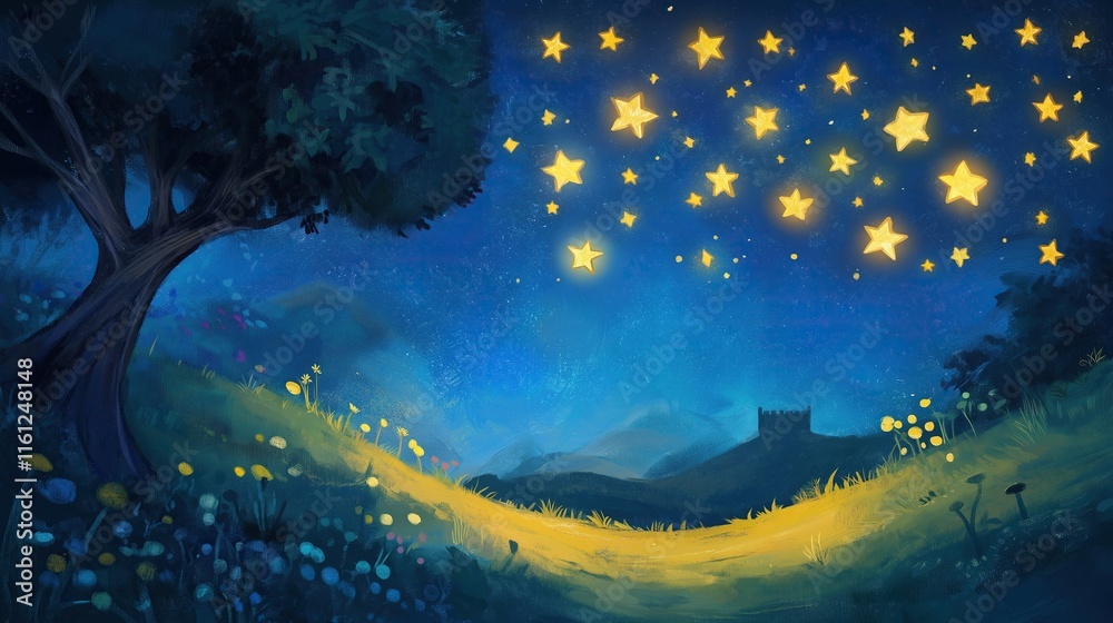 animated, storybook-style illustration of stars, perfect for a children ...