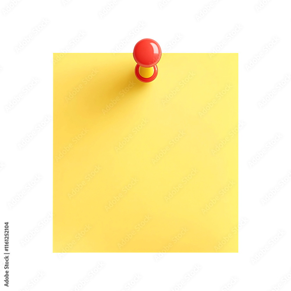 Blank yellow sticky note with thumbtack isolated on transparent ...