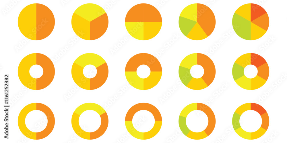 Circle pie chart icons. Pie charts diagram. Colorful diagram. Set of ...
