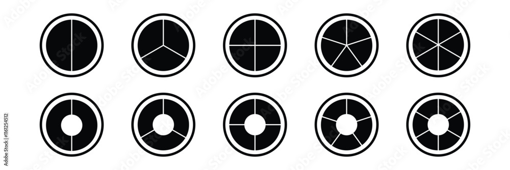 Circular chart black. Wheel division into fractions with colorful ...