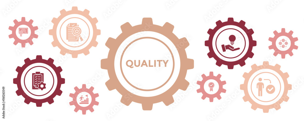 QUALITY ASSURANCE AND STANDARD Banner Vector Concept Featuring Icons ...
