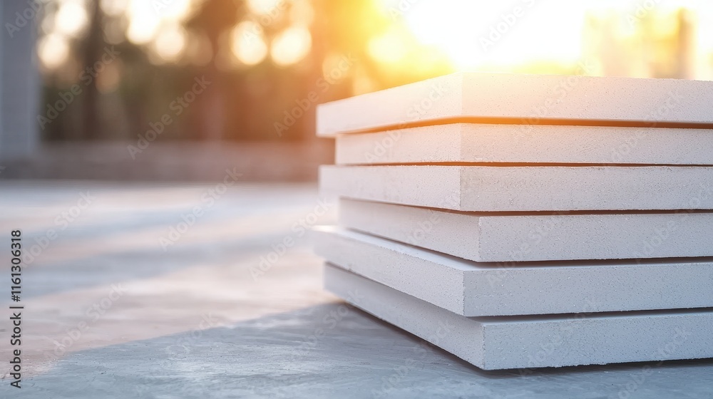 Stack of White Bricks Neatly Arranged on a Construction Site Reflecting ...