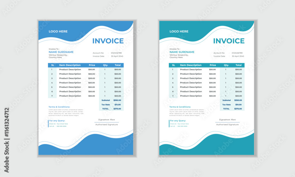 Professional invoice design for corporate office, Simple and creative ...