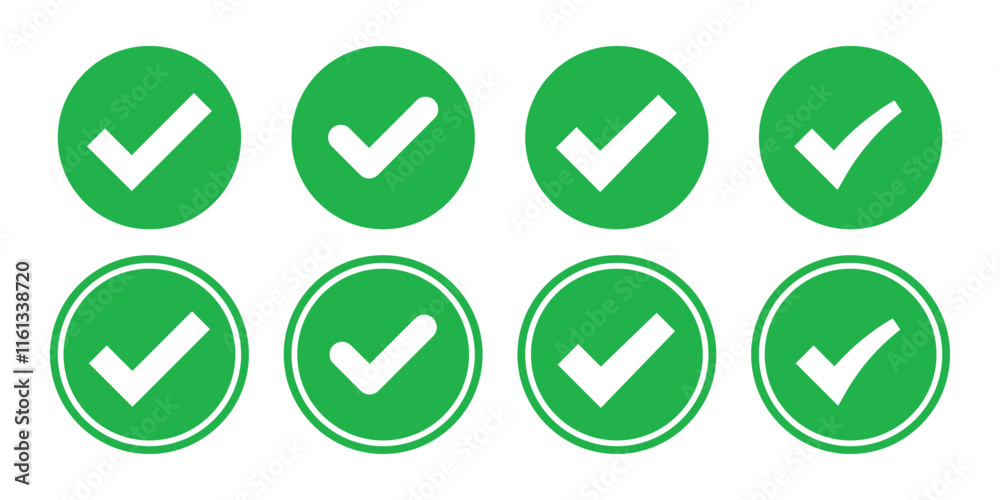 Green checkmark icon set. Check box icon with correct, accept checkmark icons green tick box ...