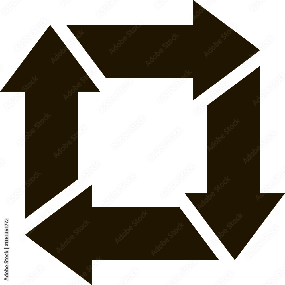 Four dark arrows creating a continuous square cycle, representing a closed loop system and ...