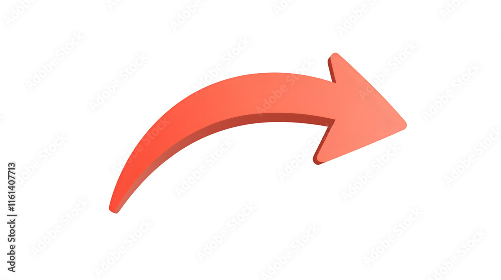 Curved red arrow pointing to the right on a transparent background ...