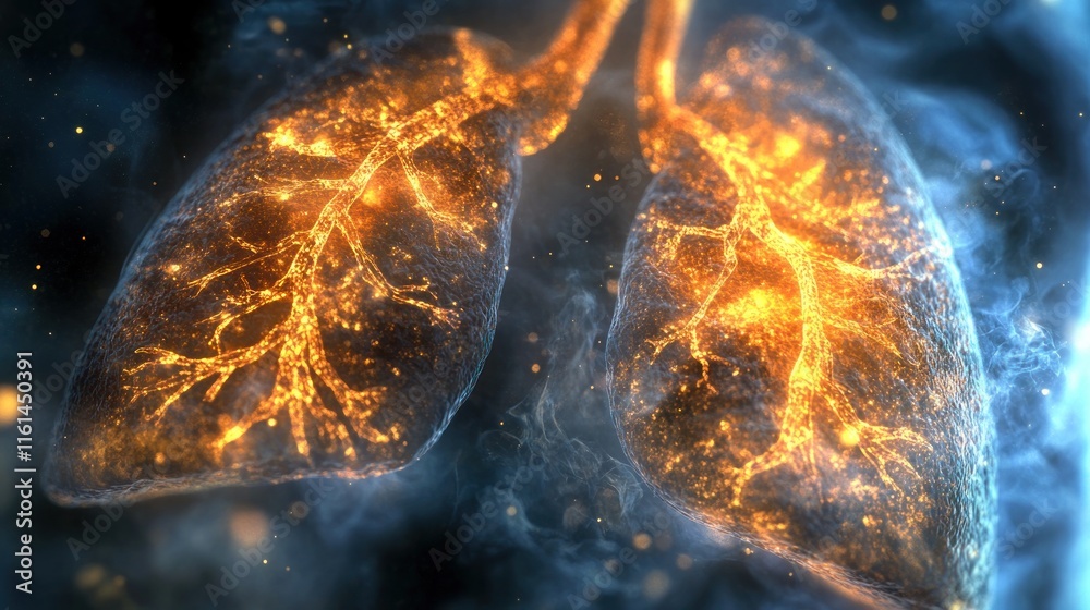 Burning lungs, fiery internal organs, smoke, medical, anatomy, disease ...