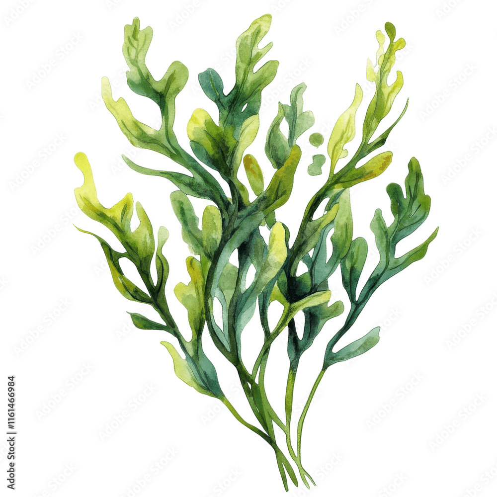 Seaweed watercolor illustration featuring marine plant life. .png ...