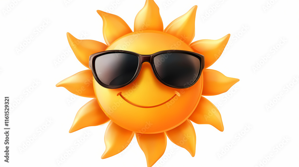 Summer sun set collection: happy cartoon sun, 3d render of sun with ...