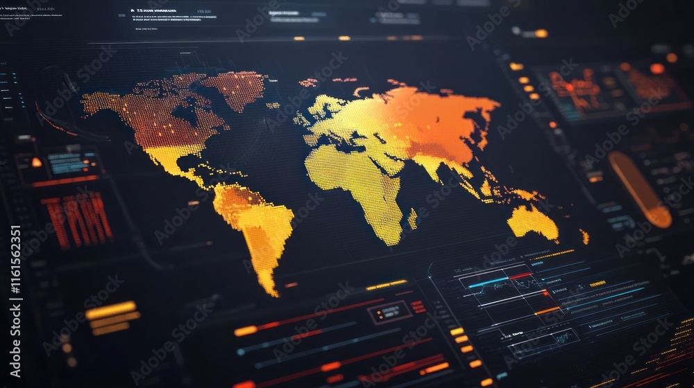 Infographic-style global dashboard, playful design with animated data ...