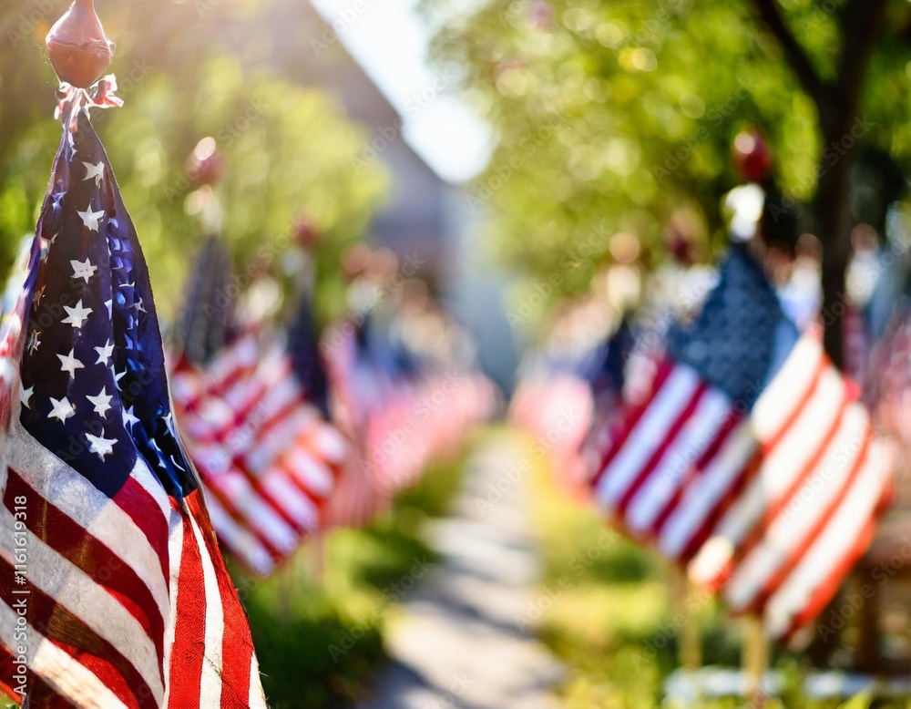 Independence Day Parade with American Flags and Patriotic Symbols in ...