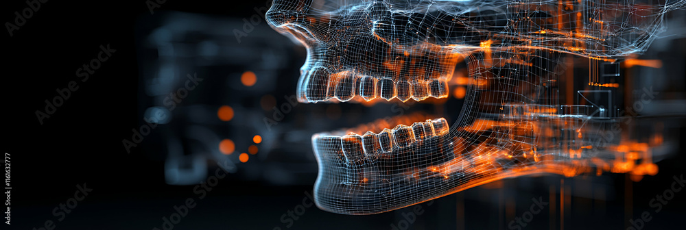 Digital Skull Model, Anatomy Visualization with Wireframe, Glowing ...