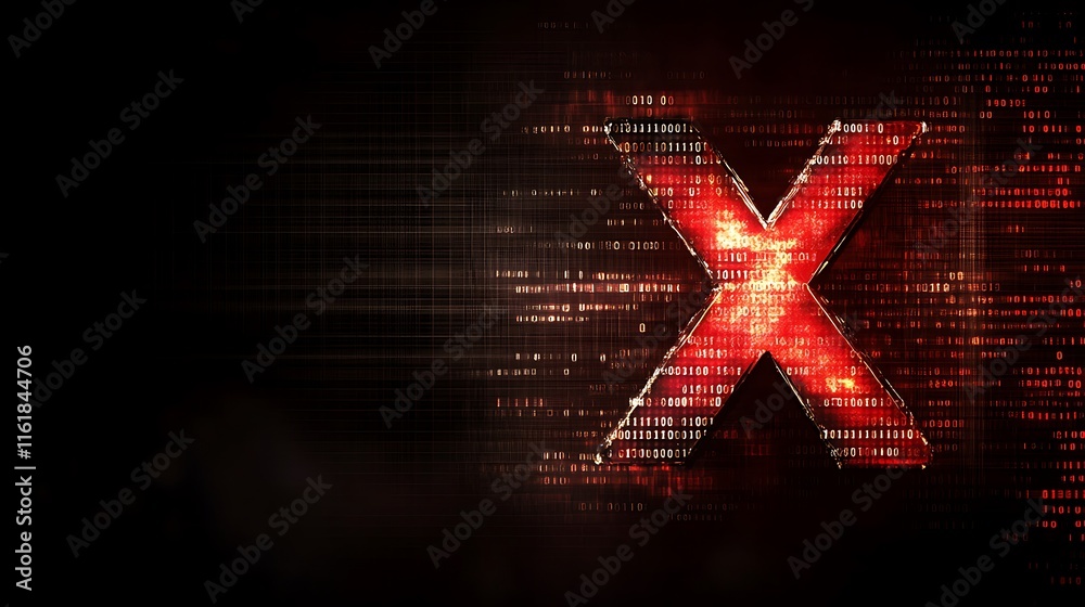 Glowing red X symbol on dark digital background. Stock Illustration | Adobe Stock