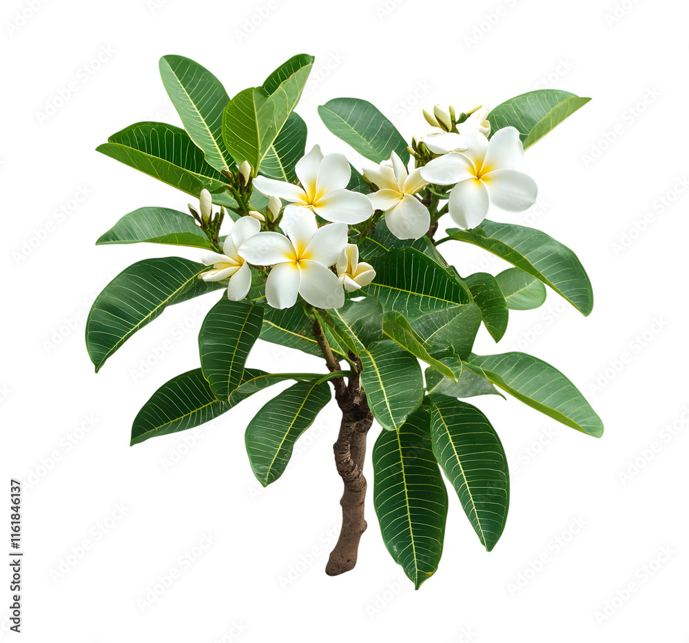 Branch of a Frangipani flower isolated on transparent background, cut ...