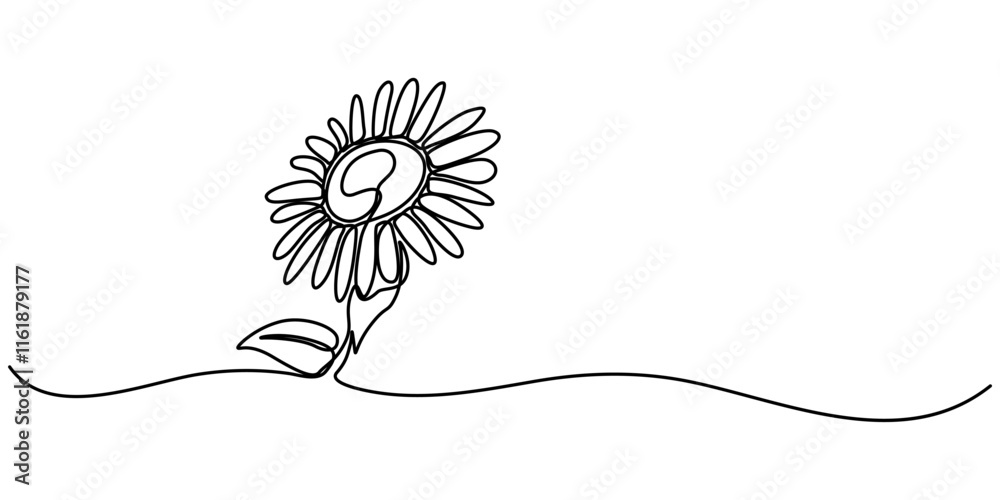 Vector continuous one simple single abstract line drawing of sun flower ...