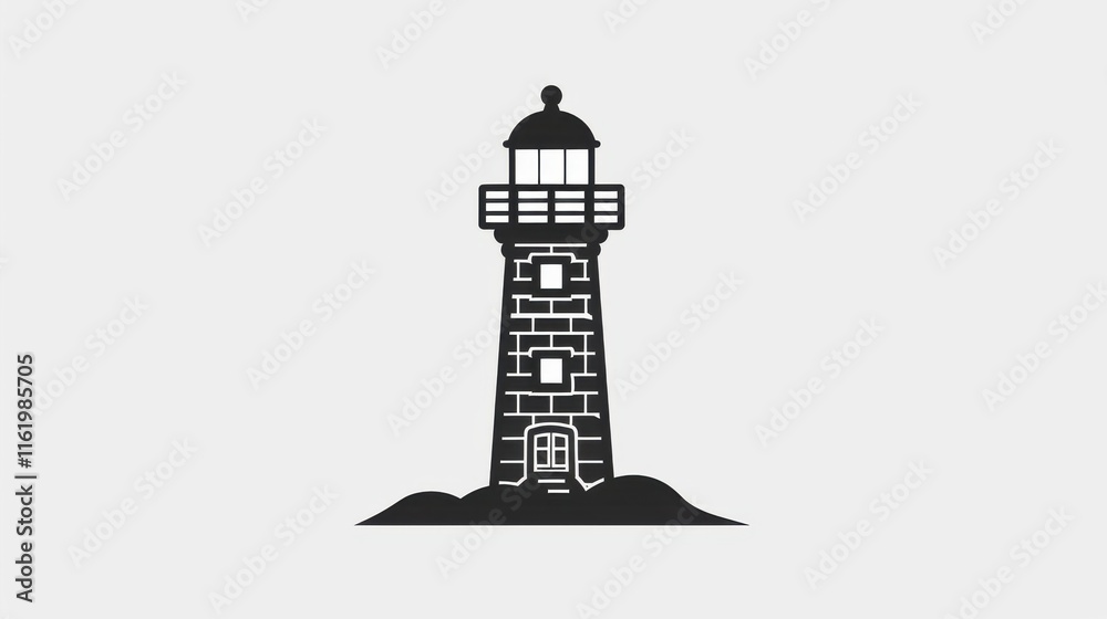 Simple black and white lighthouse icon on a light grey background ...