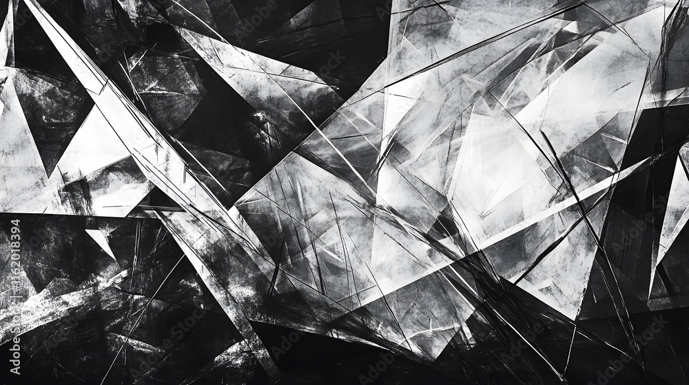 Shattered fragments of lines and shapes fusing together into a fluid ...