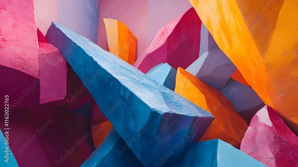 Fragments of contrasting colors and shapes merging into a visually ...