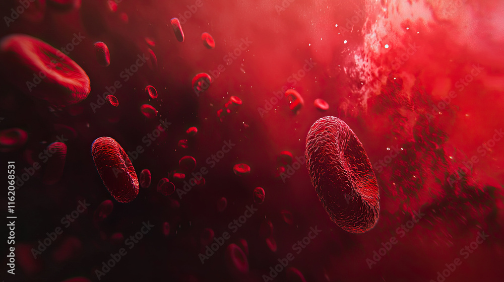 Red Blood Cells in Vein with Depth of Field, Blood Vessel with Flowing ...