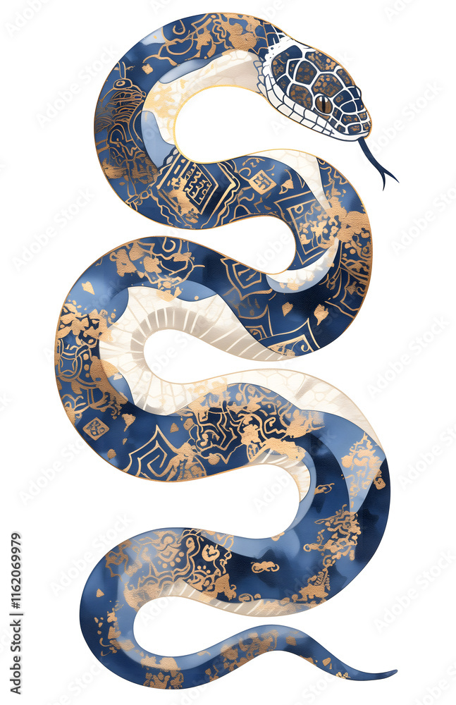 Snake with a golden swirls pattern ornament skin scales. Chinese New ...