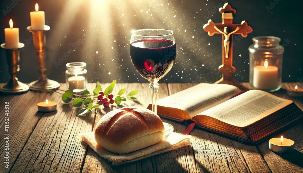 Bread and Red Wine in Glass - Communion - The Lord's Supper and Holy ...
