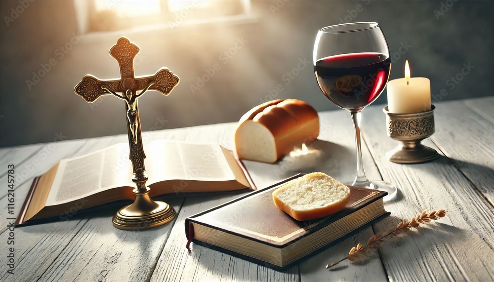 Bread and Red Wine in Glass - Communion - The Lord's Supper and Holy ...