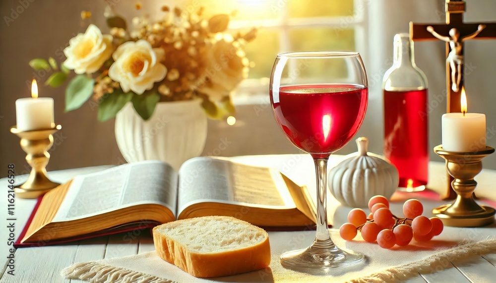 Bread and Red Wine in Glass - Communion - The Lord's Supper and Holy ...
