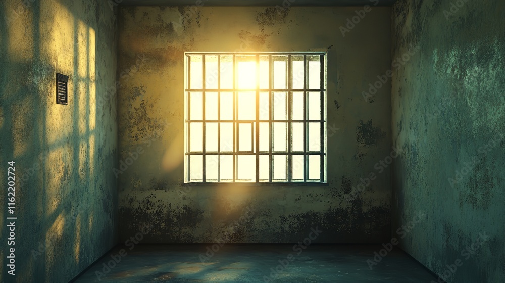 Empty prison room with a modern, dirty basement aesthetic. This design ...